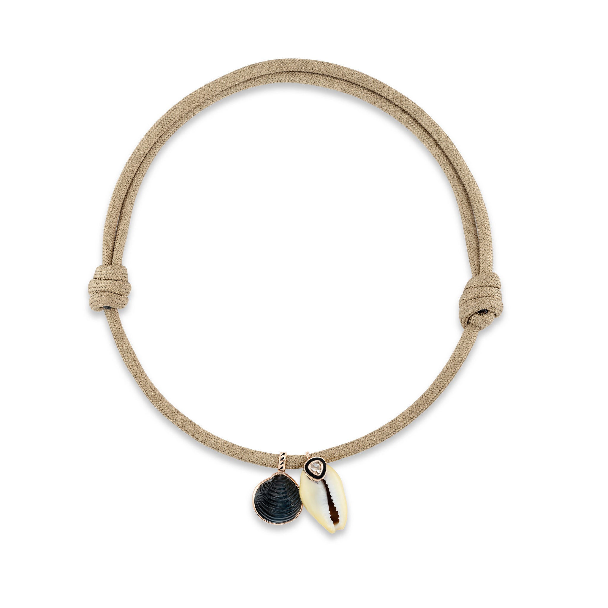 Carved Venus Shell and Diamond Cowry Bead Necklace