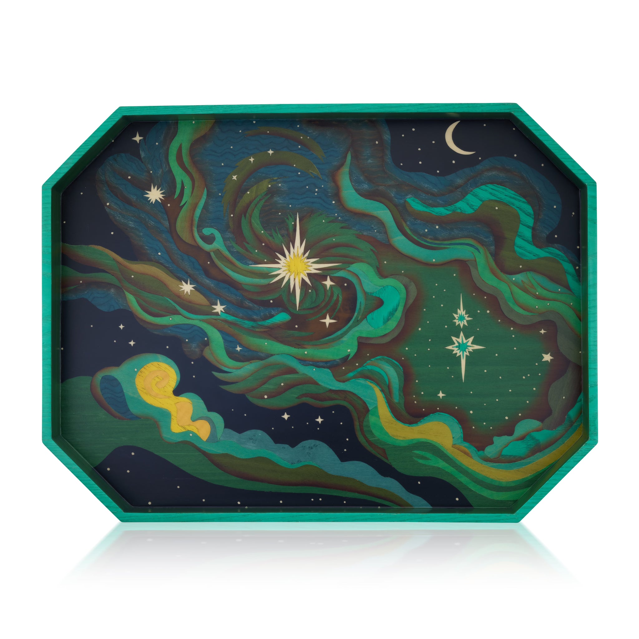 Green Elphaba Sky Print Marquetry Tray