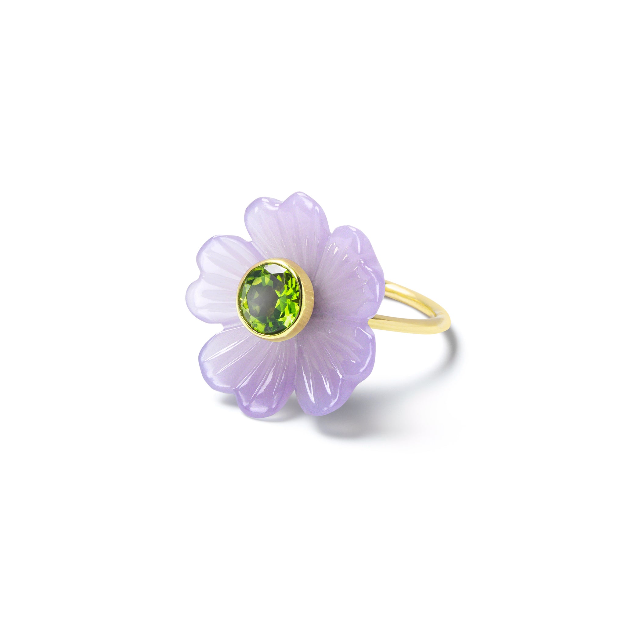 Small Purple Flower Pinky Ring with Peridot