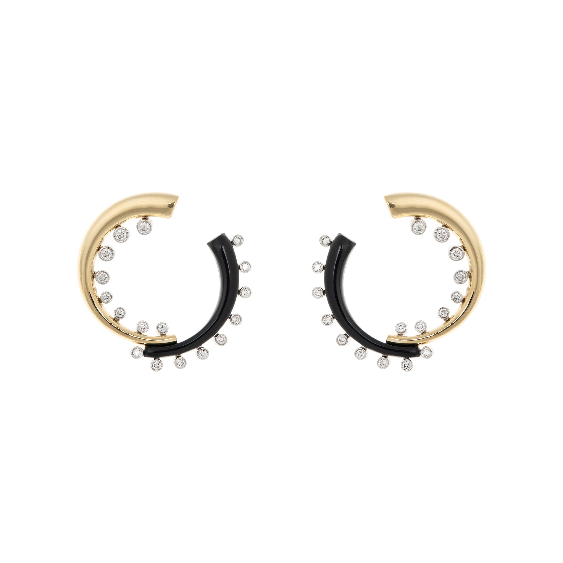 Oui Black Enamel Forward Facing Hoop Earrings